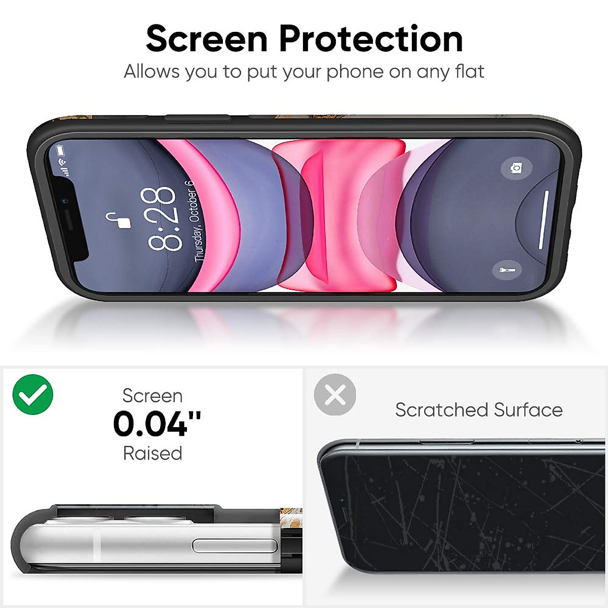 Dutyway for iPhone 11 Case, Protective Gold Sparkle Glitter Slim Fit Cover for Men & Women, Hard PC Full-Body Shockproof Rugged Bumper Protective Case for Apple iPhone 11 6.1 inch