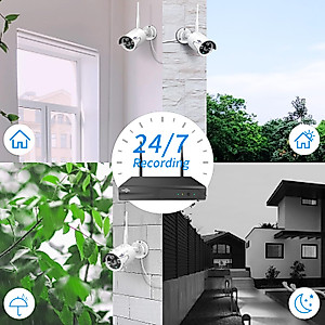 [Expandable 10CH,2K] Hiseeu Wireless Security Camera System with 1TB Hard Drive with One-Way Audio,10 Channel NVR 4Pcs 1296P 3MP Night Vision WiFi Security Surveillance Cameras DC Power Home Outdoor