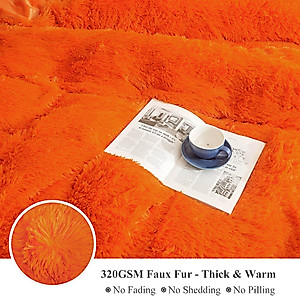 XeGe Luxury Faux Fur Throw Blanket, Orange Soft 50x60 Fluffy Blanket Throw, Shaggy Plush Decorative Couch Blanket, Cute Furry Bed Throw Fuzzy Office Lap Blanket for Bedroom Living Room Sofa, Orange