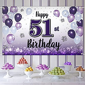 LASKYER Happy 51st Birthday Purple Large Banner - Cheers to 51 Years Old Birthday Home Wall Photoprop Backdrop,51st Birthday Party Decorations.