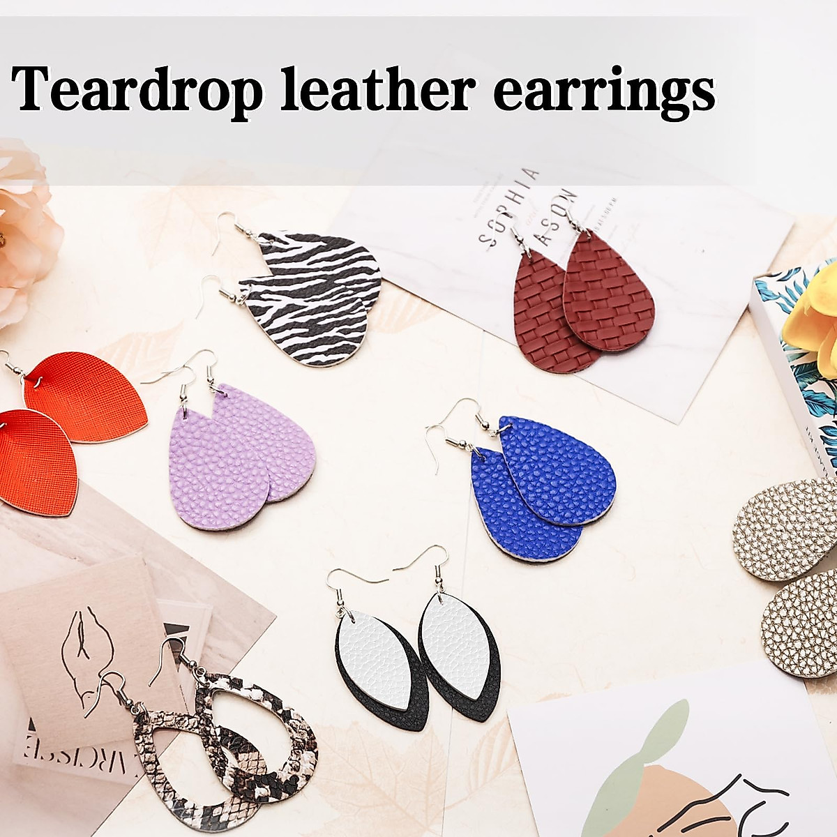 Gushu 28 Pairs Leather Earrings for Women Sets Drop Leather Earrings Multipack Colorful Leaf Teardrop Dangle Earrings Bulk for Women Double-Side Printed