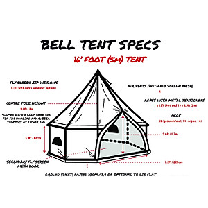 Psyclone Tents Fixed Floor Extra Windows 5m/16.4ft Luxury Bell Tent Outdoor All Weather 8-10 Person Cotton Canvas Yurt Large Tent for Family Camping Glamping Hiking and Festivals