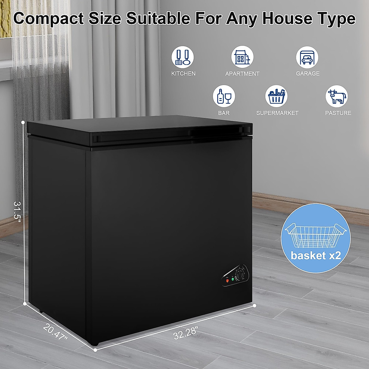 7.0 Cubic Feet Chest Freezer, Deep Freezer with Removable Basket, 7 Adjustable Thermostat, Easy Defrost Drain, Compact Small Freezers Free Standing Top Open Door for Homes