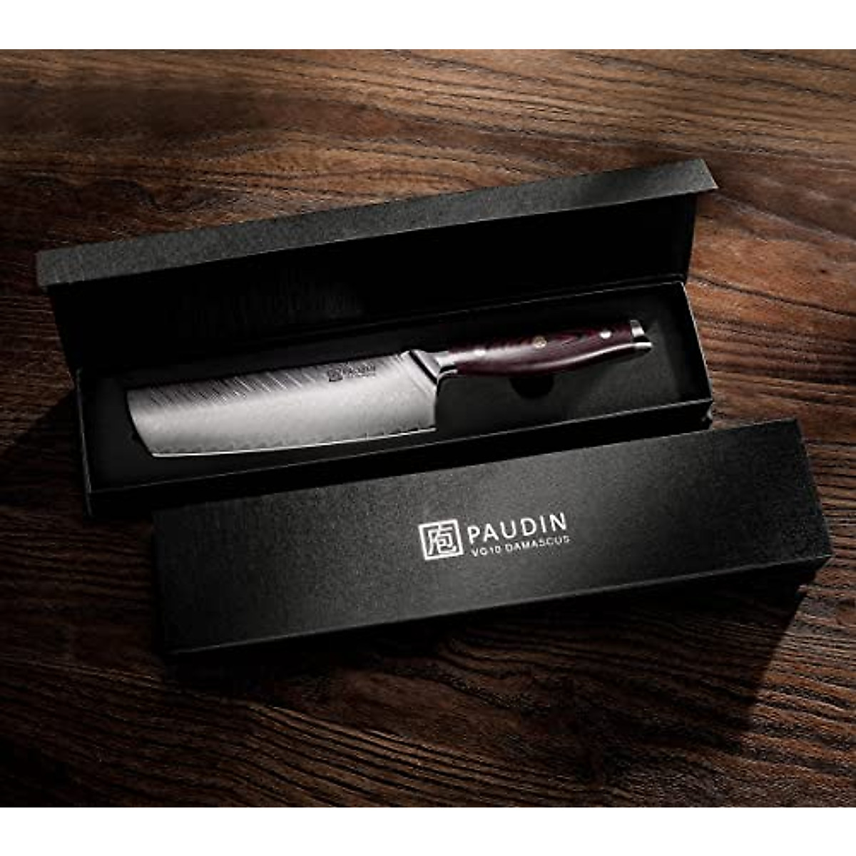 PAUDIN Damascus Nakiri Knife,7 Inch Japanese Damascus 67-layers VG10 High Carbon Stainless steel Knife, Ultra Sharp Vegetable Knife, Plume Pattern Kitchen Knife with Ergonomic G10 Handle