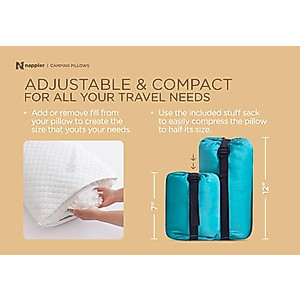 Nappler Small Shredded Memory Foam Pillow for Travel and Camping - Compressible Medium Firm Bed Pillow, Contoured Support, Breathable Cover, Machine Washable, Ideal Backpacking, Airplane and Car