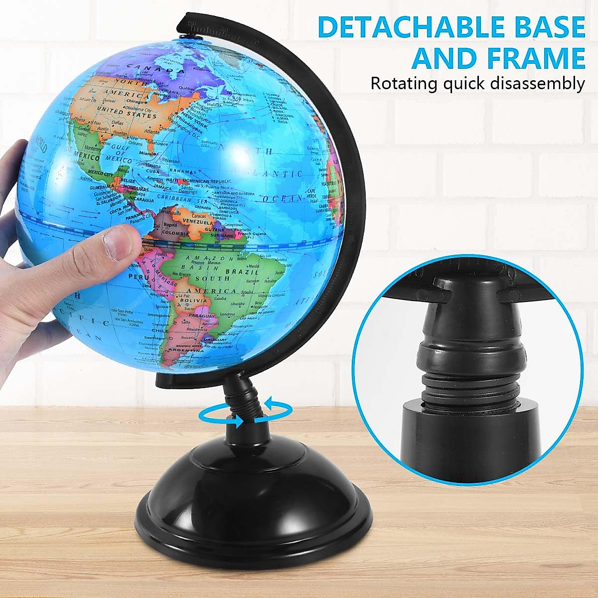 KISEER 8 Inch World Globe with Stand Rotating Earth Spinning Globe for Kids Geography Classroom Education or Decorations (Blue)