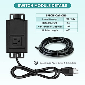 ROMECH Garbage Disposal Air Switch Kit, Sink Top Air Push Button for Waste Disposer, Safe for Wet Hands Food and Waste Disposals up to 2HP (Black)