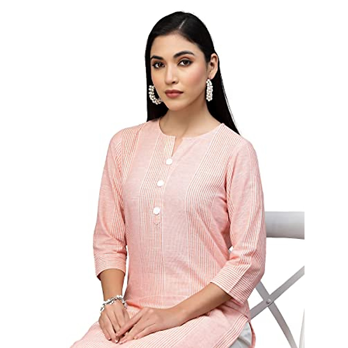 ROYALINK Women Indian Party wear Indian Women's Tunic Tops Cotton Peach Kurta for girls (as1, alpha, m, regular, regular)