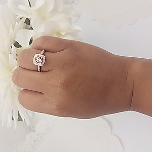 Dazzlingrock Collection 14K Round Morganite & White Diamond Bridal Split Shank Halo Engagement Ring Set, Rose Gold, Size 7