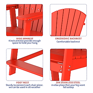VSMKSJ Red Tall Adirondack Chair Outdoor Patio Chair and Weather Resistant Adirondack Balcony Chair for Porch,Garden,Backyard,Balcony (1 Chair)
