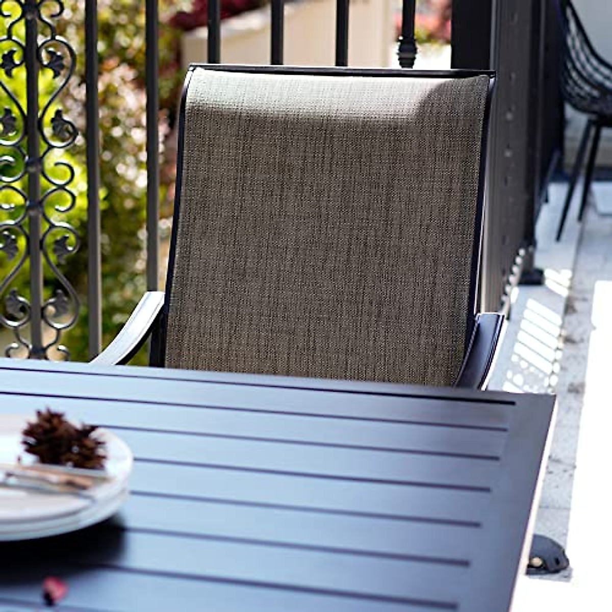 MEOOEM Outdoor Swivel Chairs Set of 2 Patio Dining Chairs High Back Rock Armchairs for Garden Bistro Backyard, Black Frame & Gray Fabric