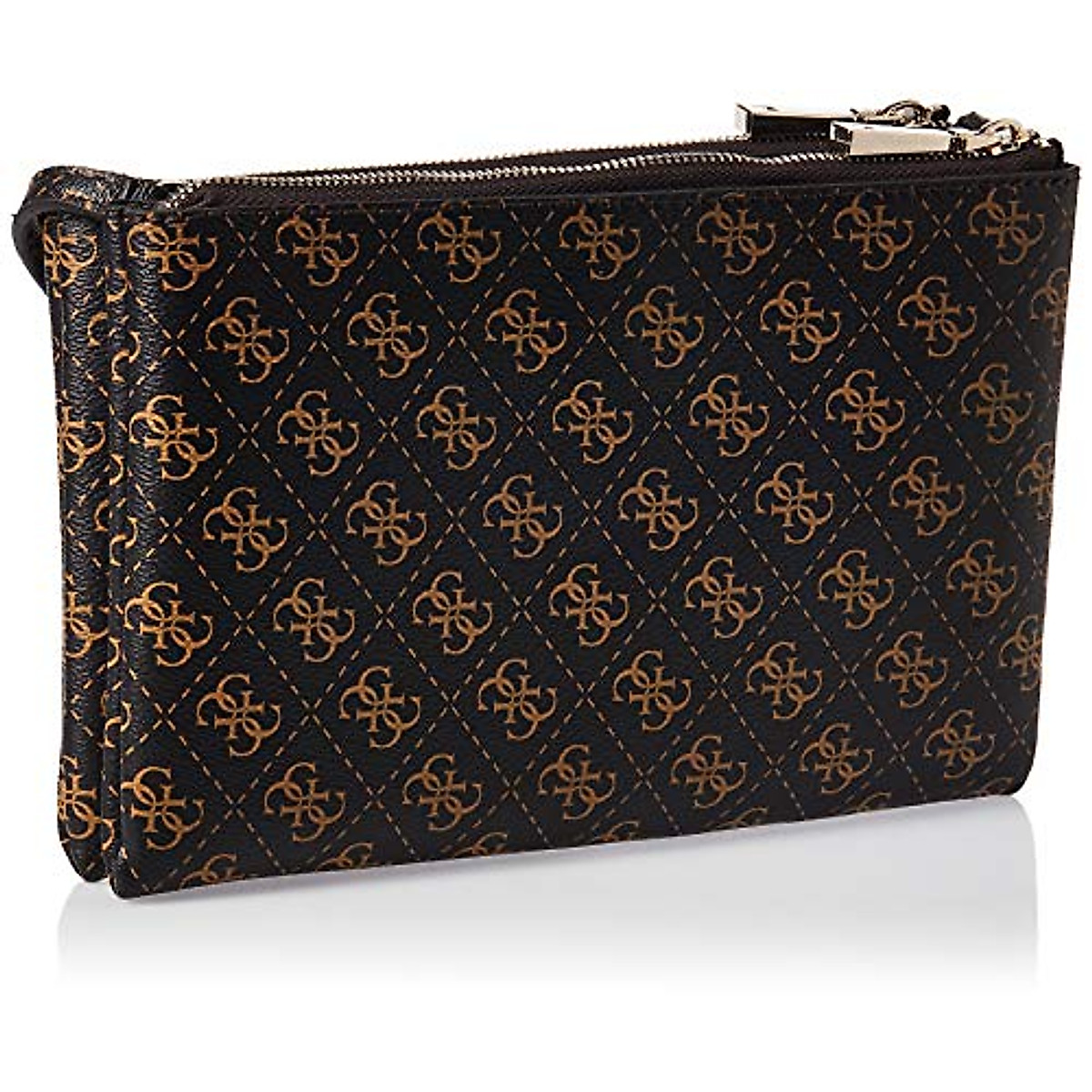 GUESS womens Naya Double Zip Crossbody, Brown, One Size US