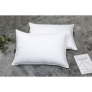 SNUG&COZY Grey Goose Feather Down Pillows for Sleeping(2 Pack)- Standard Size(20IN×26IN), Goose Feather&Down Filling, 100% Cotton Cover, 100% Down Proof, Machine Wash, White