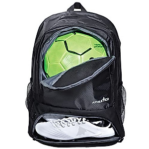 Athletico Youth Soccer Bag - Soccer Backpack & Bags for Basketball, Volleyball & Football | Includes Separate Cleat and Ball Compartment (Black)