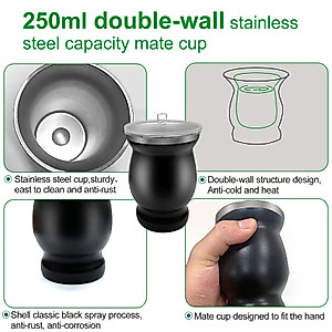 NestEcho Yerba Mate Cup Yerba Mate cup mate Cup Gourd Shape with a double-walled stainless steel structure set kits