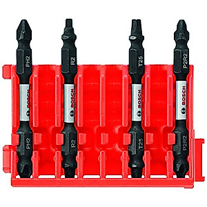 BOSCH CCSDEV2504 4-Piece Assorted Set 2-1/2 In. Impact Tough Phillips, Square, and Torx Double-Ended Bits with Clip for Custom Case System