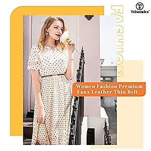 2 Pack Women Skinny Leather Belt Adjustable Thin Waist Belts with Alloy Buckle for Dresses Black/Brown