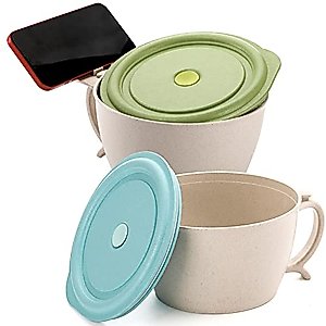 SOUJOY 2 Pack Noodle Bowl With Lid, 40 OZ Large Microwave Wheat Straw Soup Bowl with Phone Holder, Instant Noodle Bowl for Soup, Noodles, Ramen