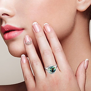 Cat Engagement Ring Sterling Silver Black Cat on Celtic Knot Moon Matching Thumb Couple Rings for Women Abalone Cute Animal Jewelry Halloween Christmas Gifts Size 9