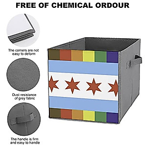 Chicago Pride Flag Rainbow Stripes Collapsible Storage Bins Basics Folding Fabric Storage Cubes Organizer Boxes with Handles