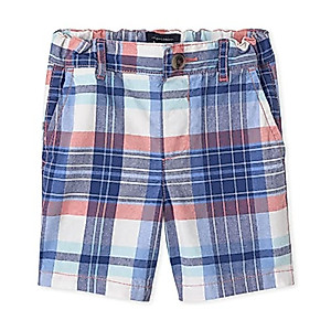 The Children's Place Baby and Toddler Boys Printed Chino Shorts, Blue/Orange Plaid, 3T