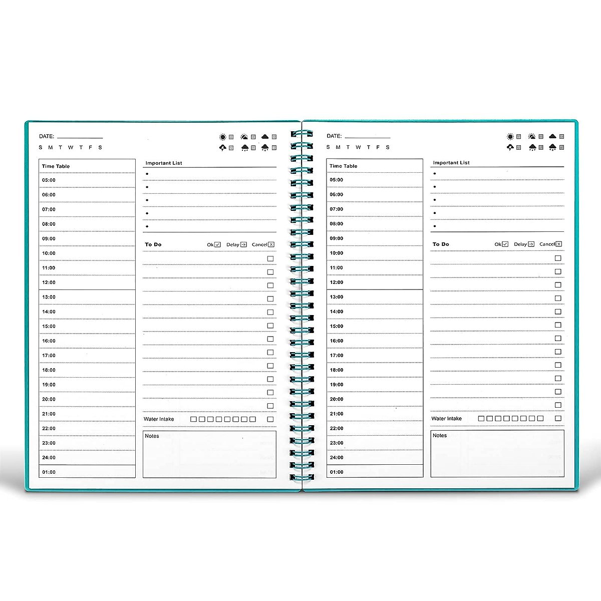 Daily Planner Undated, To Do List Notebook with Hourly Schedule, Time Management Manual and Planner, Personal Organizers, 7.6"x10.2", 48 Sheets/96 Pages, Green