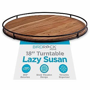 BIRDROCK HOME 18” Wooden Lazy Susan - Espresso - Iron Edges - Table Top Turntable - Cabinet or Pantry Organizer - Decorative Spice Rack Medicine Cleaning Spinning Table - Wood