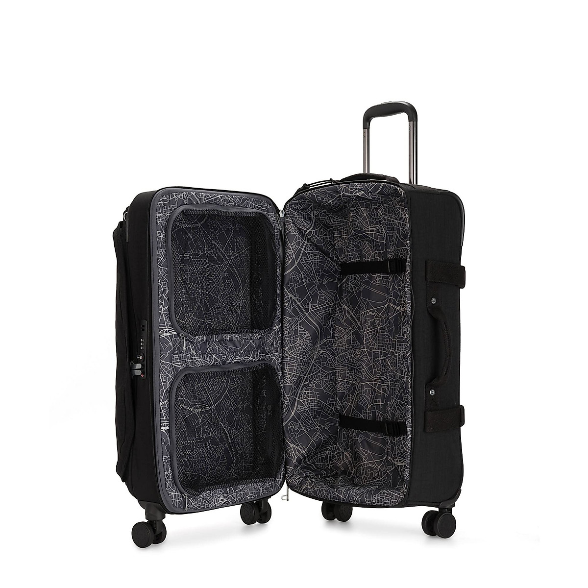 Kipling Spontaneous Softside Spinner Wheel Luggage, Integrated TSA Accepted Lock, Black Noir, Checked-Medium 26,KI6918