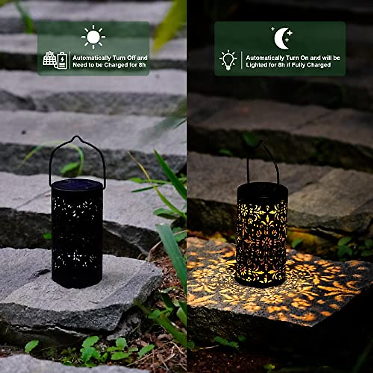 Sararoom 4 Packs Outdoor Solar Hanging Lantern, Decorative Retro Metal LED Lantern with Handle, IP65 Waterproof Dusk to Dawn Lantern for Table Garden Patio Yard Pathway Walkway Tree Fence,Retro
