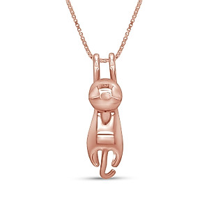 AFFY 14k Rose Gold Over Sterling Silver Flying Hanging Cat Pendant Necklace for Women