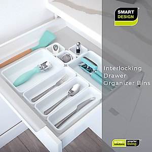 Smart Design Interlocking Drawer Organizer - 8 Piece Set - BPA Free - Utensils, Flatware, Office, Personal Care, or Makeup Storage - Kitchen - White