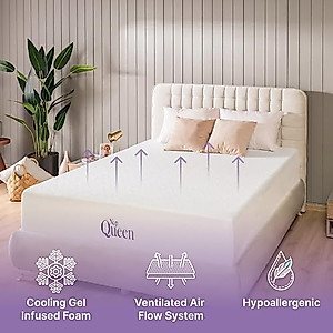 NapQueen 10 Inch Cooling Gel Full Size Medium Firm Memory Foam Mattress, Bed in a Box, White