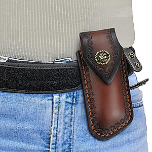 4'' Pocket Knife Sheath, Portable Leather Knife Holster with Belt Hanging Hole Design for Camping Hunting Jungle Exploration