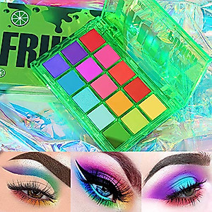 UCANBE Colorful Makeup Eyeshadow Palette 15 Shades Neon Rainbow Shimmer Matte Eye Shadow, Vibrant High Pigmented Blendable Make Up Pallets Kit - Fruit Punch