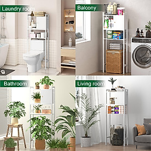 Over The Toilet Storage, 3 Tier Bathroom Organizer, Storage for Free Standing Wood Cabinet, Multifunctional Above Toilet Storage，White