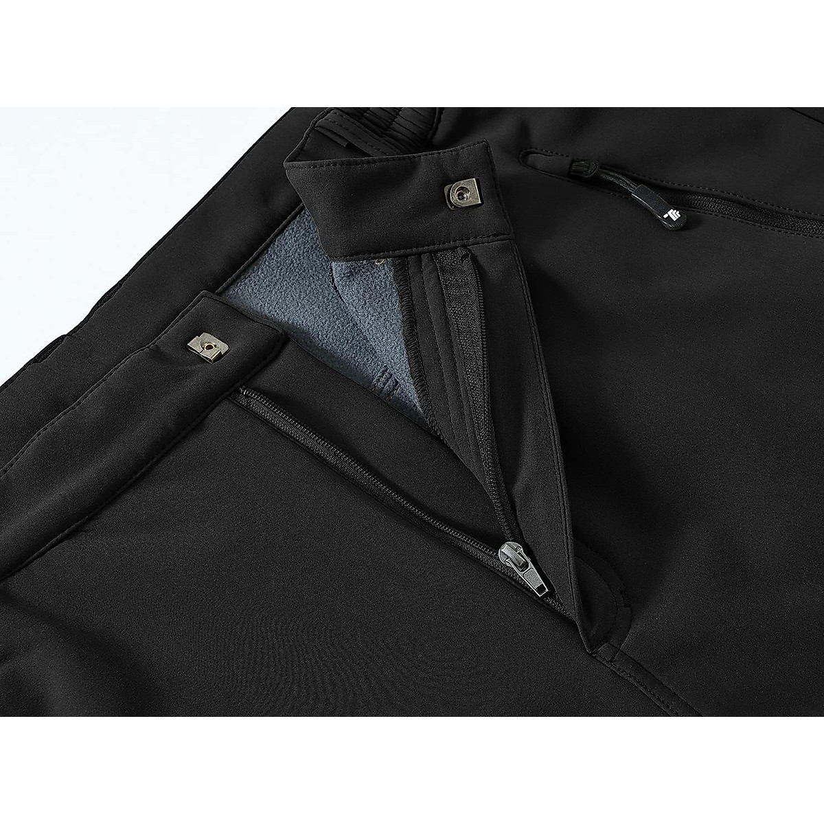 TBMPOY Men's Ski Snow Pants Waterproof Fleece Lined Insulated Softshell Snowboard Hiking Outdoor Zipper Bottom Leg Black 36