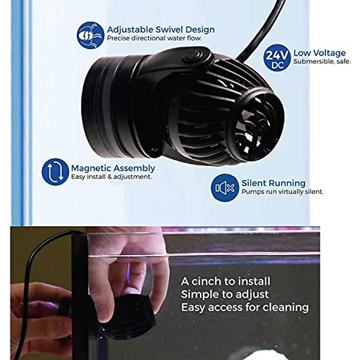 CURRENT USA 2100 GPH eFlux Wave Maker Pump Kit (6002) | Magnetic DC Powerhead with LED Display Controller for Saltwater Tank, 420-2100 GPH Aquarium Water Circulation Pump 30 to 125 Gallon, Black