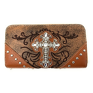 Things2Die4 Western Embroidered Concealed Carry Purse/Wallet Set w/Rhinestone Cross (Purple)