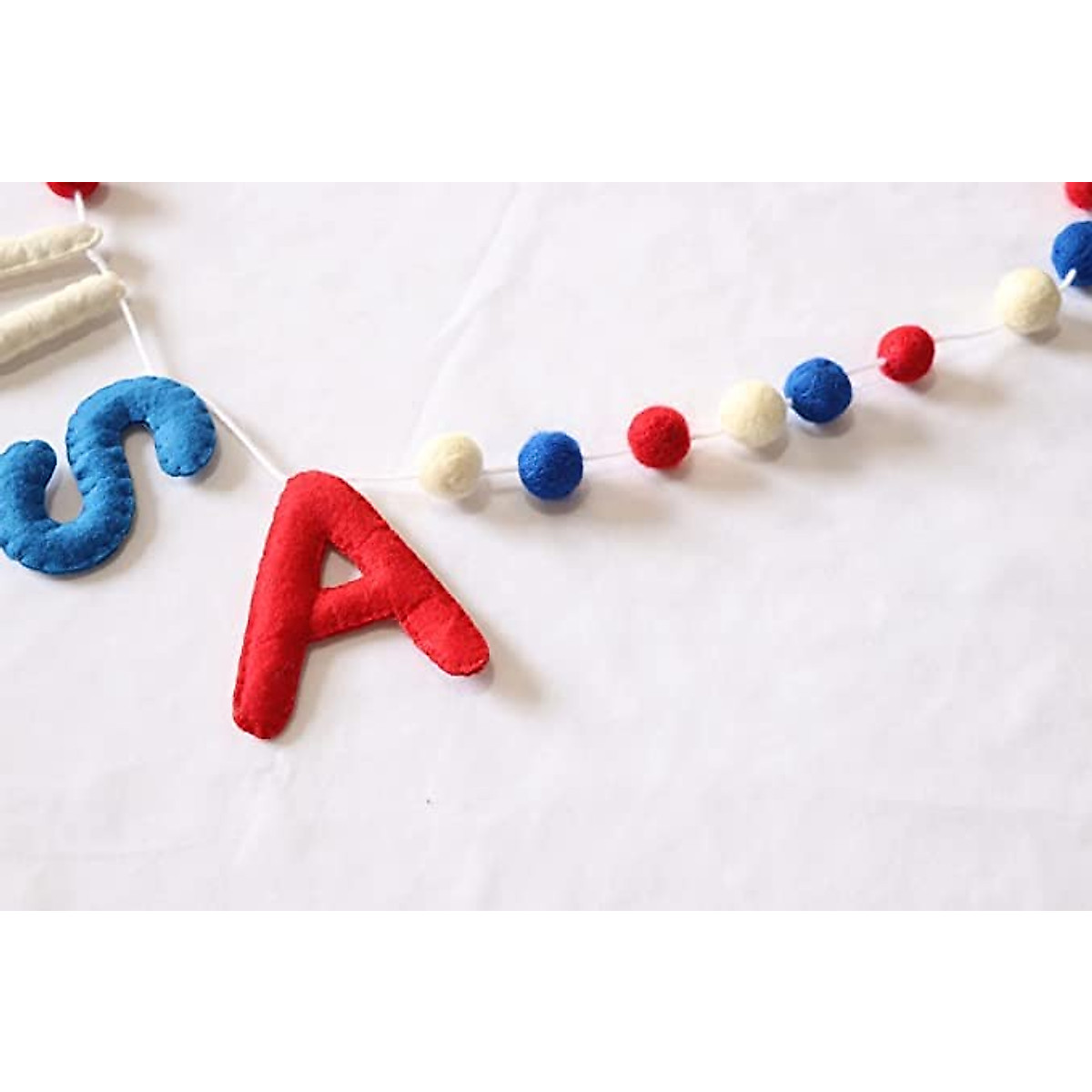 Awesome Bros Craft Handmade 4th of July Decorations American Independence Day Party Banner Felt Ball Garlands White Blue and Red Pom Pom Ball Felt Letters Garlands(4th of July Garland)