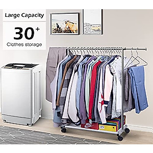 MISSLO Short Clothing Racks for Hanging Clothes with Bottom Shelves and Wheels Heavy Duty Rolling Clothes Rack Kids Clothing Rack for Adult Coat, Closet, Wardrobe