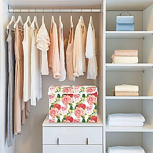 xigua Rose Storage Bin with Lids Larger Collapsible Decorative Cube Storage Bins with Handles Divider for Bedroom Closet Living Room