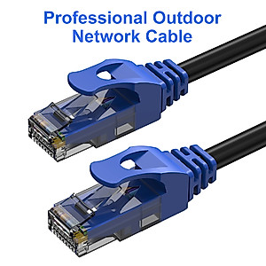 350FT Cat6 Outdoor Ethernet Cable, In-Ground, Heavy Duty Direct Burial, 24AWG CCA Patch Cord, POE, UTP, Waterproof, LLDPE UV Resistant, Network, Internet, LAN, Cat 6 Cable 350 Feet with 25 Cable Ties