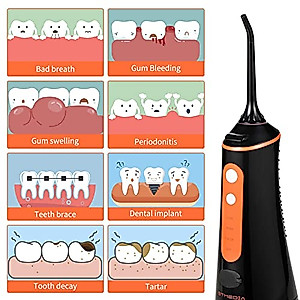 Water Flosser Cordless Teeth Cleaner, Portable Rechargeable IPX7 Waterproof Water Flossers for Teeth with 4 Modes 5 Jet Tips, Dental Oral Irrigator for Home & Travel - 300ML Detachable Water Tank.