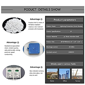 2P Surge Arrester Device, DC Protector Breaker Device 1000V DC Voltage PC Flame Retardant Shell Low Voltage Arrester 3.0KV Lightning Photovoltaic Charge Controller (2P 40KA)