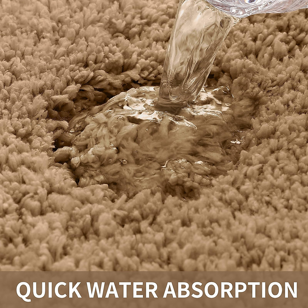 Buganda Microfiber Bathroom Contour Rug (24x20, Camel) Shaggy Soft and Absorbent, Non Slip, Thick Plush, Machine Washable U Shape Toilet Rug for Bathroom