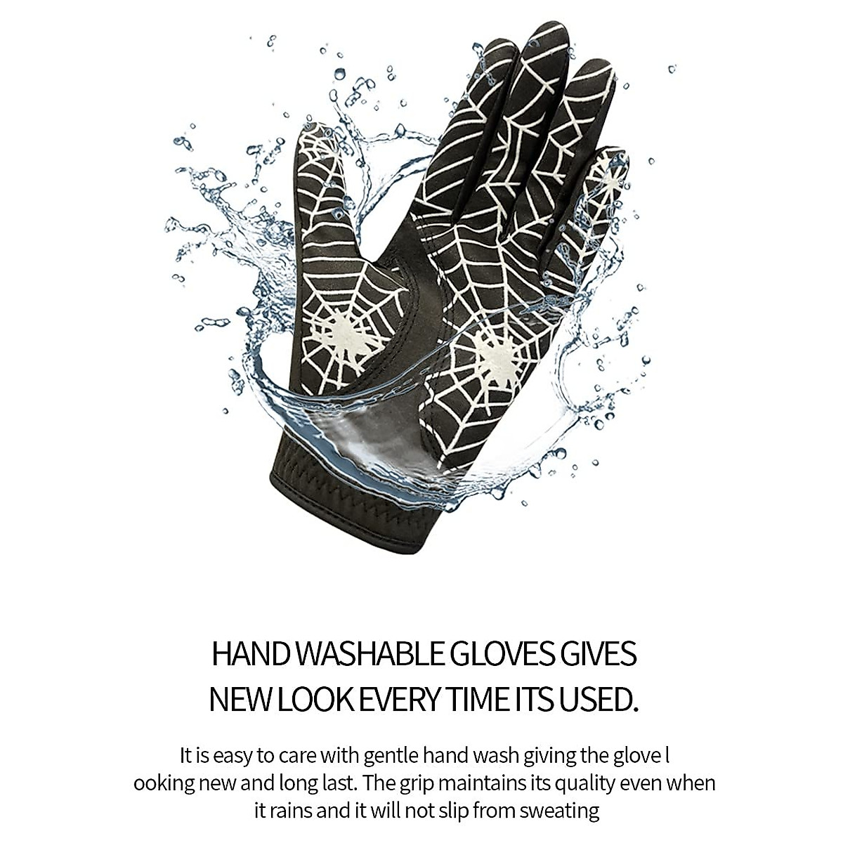 GOuft Spiderweb-Design Golf Glove Black Edition (for Men & Women) - Durable Suede: All Weather Golf Glove, Good Grip, Feel Soft/Comfort, and Long Lasting: Washable Glove (Gold/Black, 23, Left-Hand)