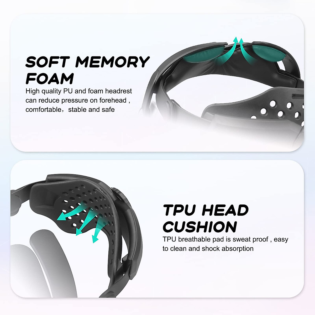 MASiKEN Upgraded Head Strap for VR Headset, Elite Strap Shift Weight On Forehead Release Face Squeeze Enhance Comfort in VR Games, Breathable TPU Back Head Cushion (Black)