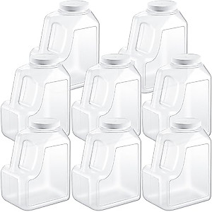 Gejoy 8 Pcs 1.2 Gallon Clear Plastic Gallon Jar with Handle and Airtight Lid Water Jug Square Empty Storage Containers Wide Mouth Gallon Jugs for Home Restaurant Residential Commercial Use
