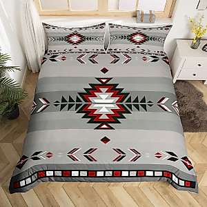 Feelyou King Size Southwest Native Design Duvet Cover Southwestern Geometric Bedding Set for Kids Ultra Soft Tribal Comforter Cover Set Vintage Grey Bedspread Cover Room Decor Bedclothes Zipper