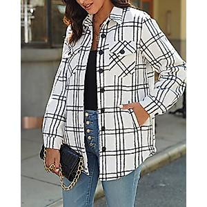 luvamia Womens Coats And Jackets Long Shacket Jacket Women Jacket For Women Office Oversized Quilted Utility Jacket For Women Beige Shirts For Women Beige Jacket For Women Black White Plaid Size Small
